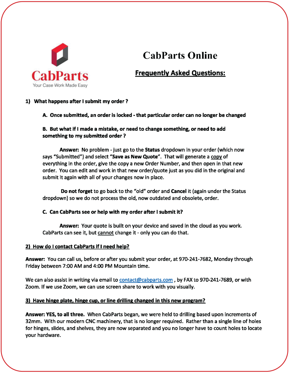 CabParts, Inc, Resource Cabinet Assembly Guide